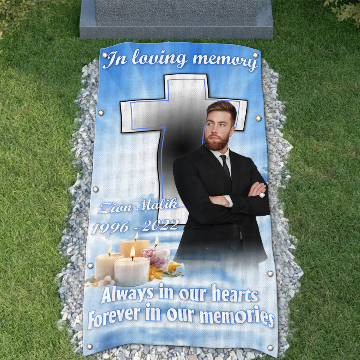 Custom Memorial Grave Blanket : In Loving Memory, Always in our hearts ...