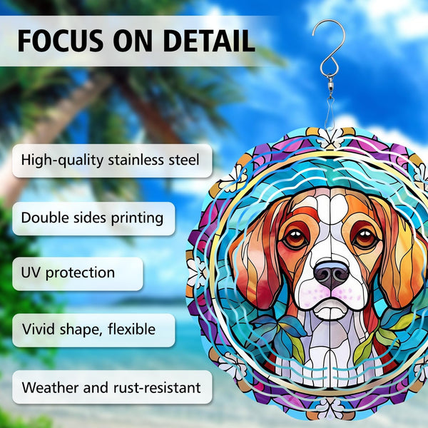 Beagle Dog Wind Spinner Hanging for Yard and Garden, 3D Hanging Wind S ...
